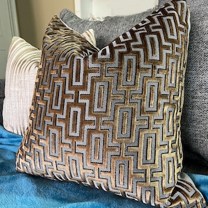 Bronze Geometric Velvet Designer Decorative Pillow Cover - Luxurious ...
