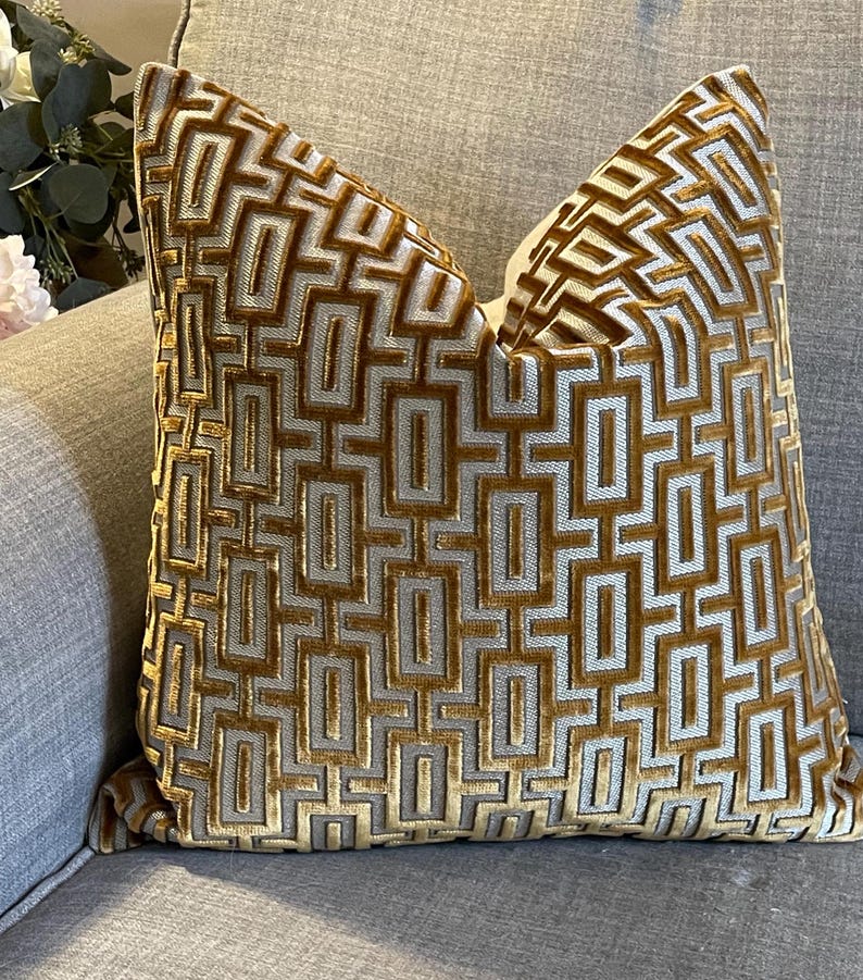 GOLD Geometric Velvet Designer Decorative Pillow Cover - Luxurious ...