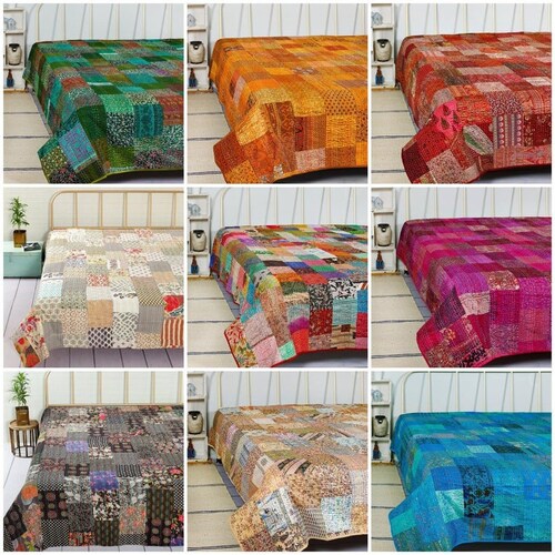 Indian Handmade Kantha Quilt Multi Patchwork Bedspread - Etsy