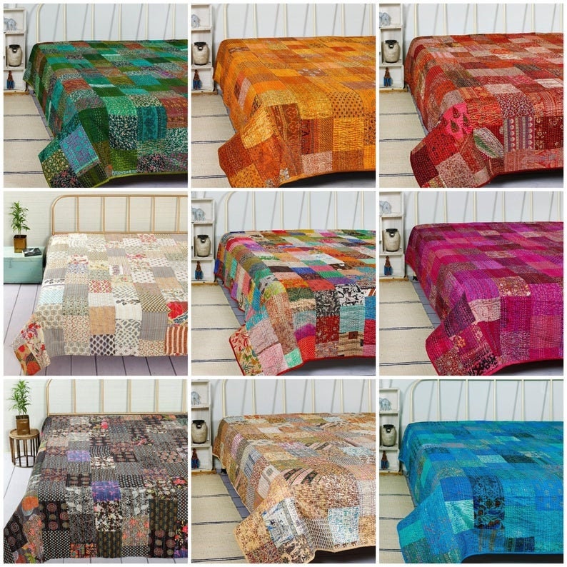 Home & Living Quilts Cotton Silk Kantha Quilt Bedding Bohemian ...