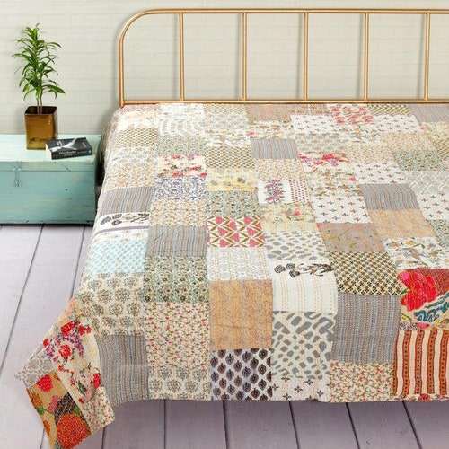 Bohemian Patchwork Quilt Kantha Quilt Handmade Vintage Quilts - Etsy