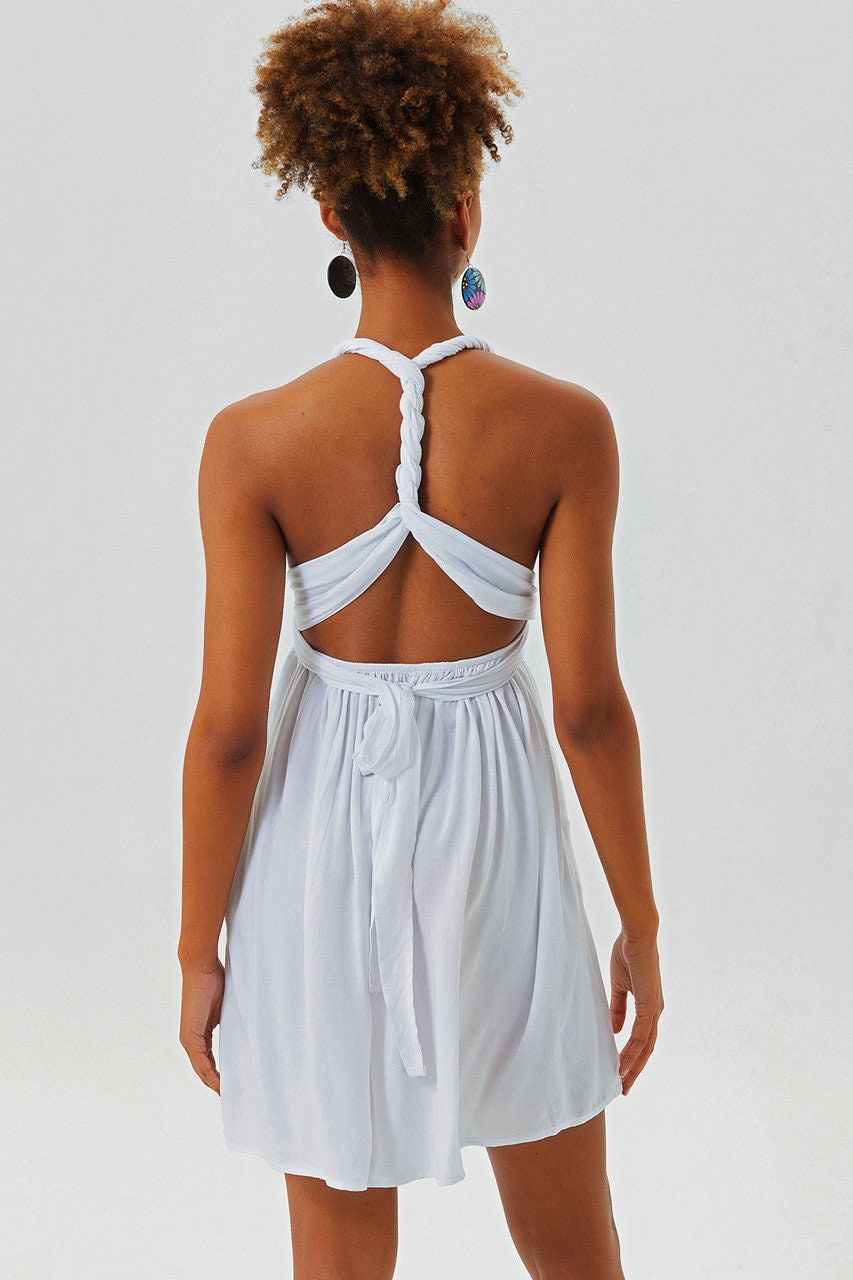 Open Back Short Dress, Stylish Mini Dress With Back Decollete, Boho ...