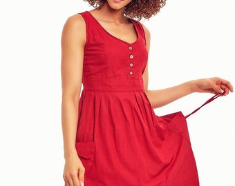 Red Cotton Dress | Etsy