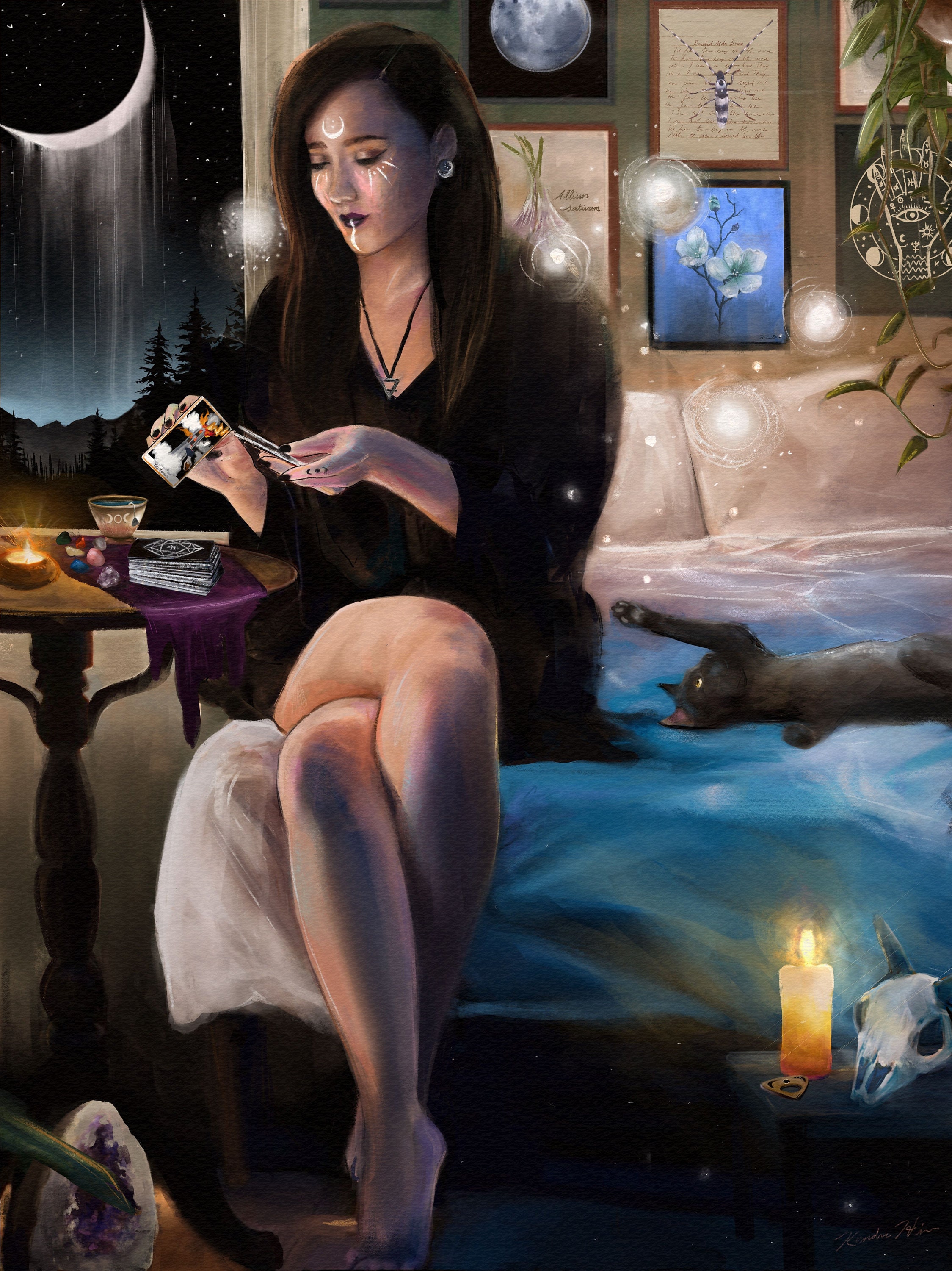 The Witching Hour Witch Artwork Black Cat Halloween Spirit - Etsy