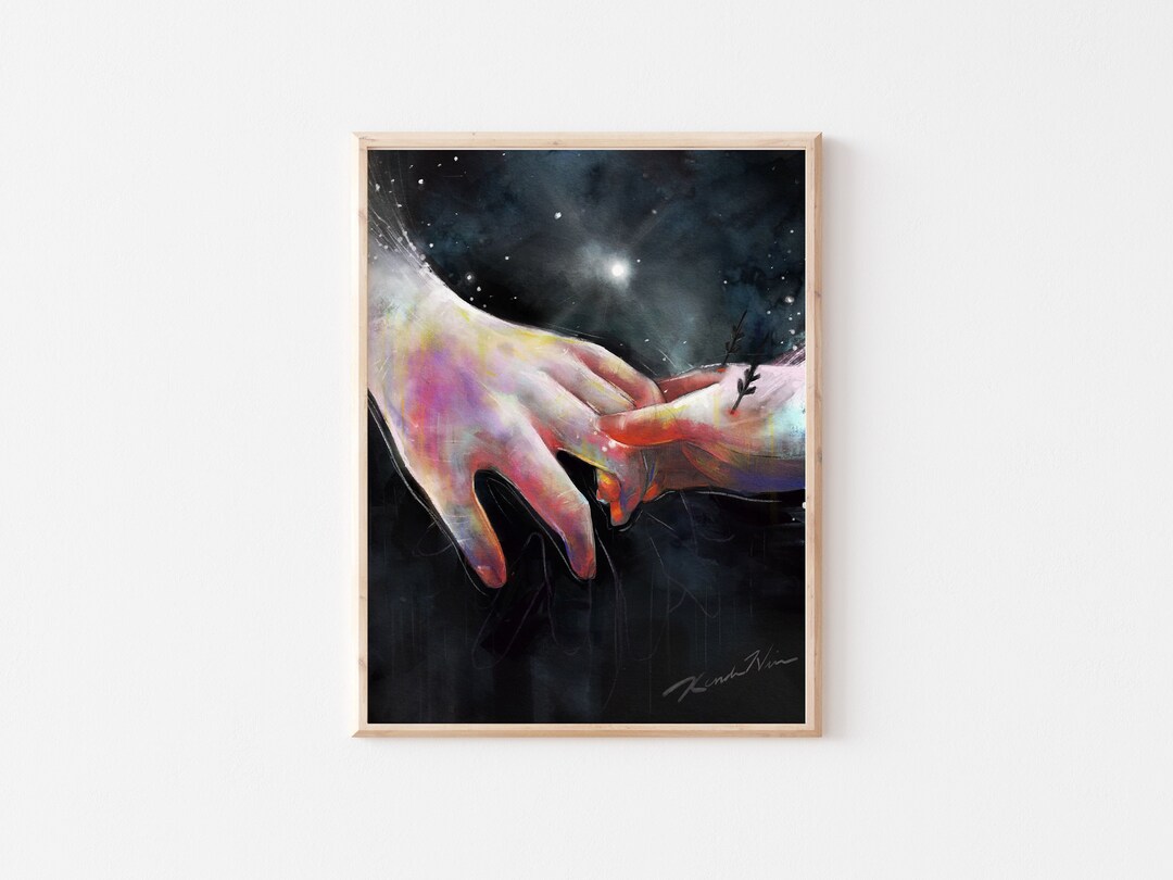 Holding Hands Art Print: Tiny Arrows, Soulmate Lovers Painting - Etsy