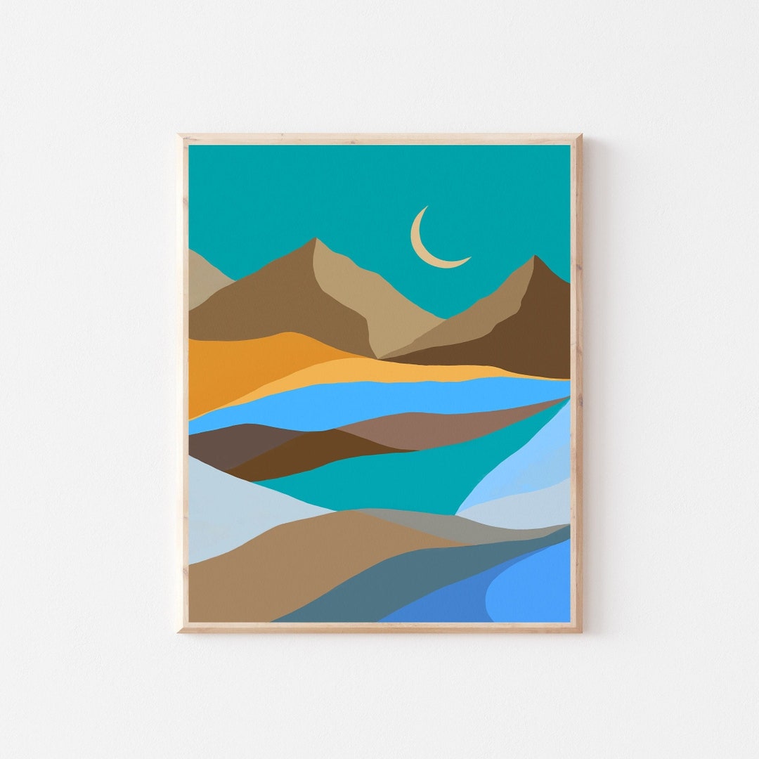 Aqua Landscape, Color Block, Colorful Landscape Art, Minimalist, Art ...