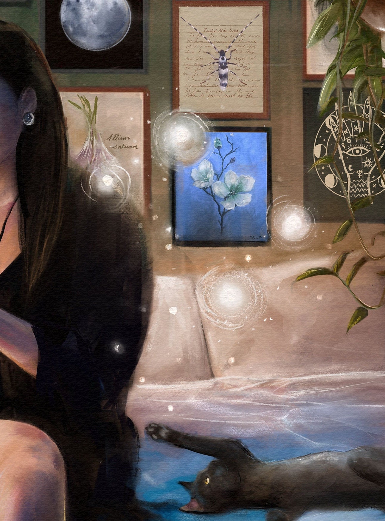 The Witching Hour Witch Artwork Black Cat Halloween Spirit - Etsy