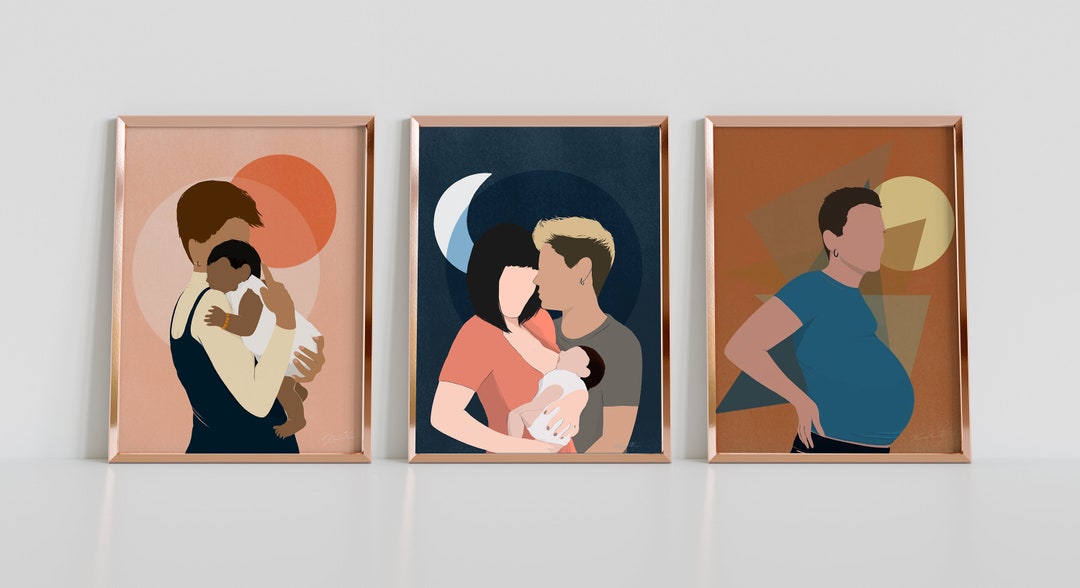 LGBTQ Mom & Baby, Set of 3 Prints, Queer Family, Two Moms, Trans, Same ...