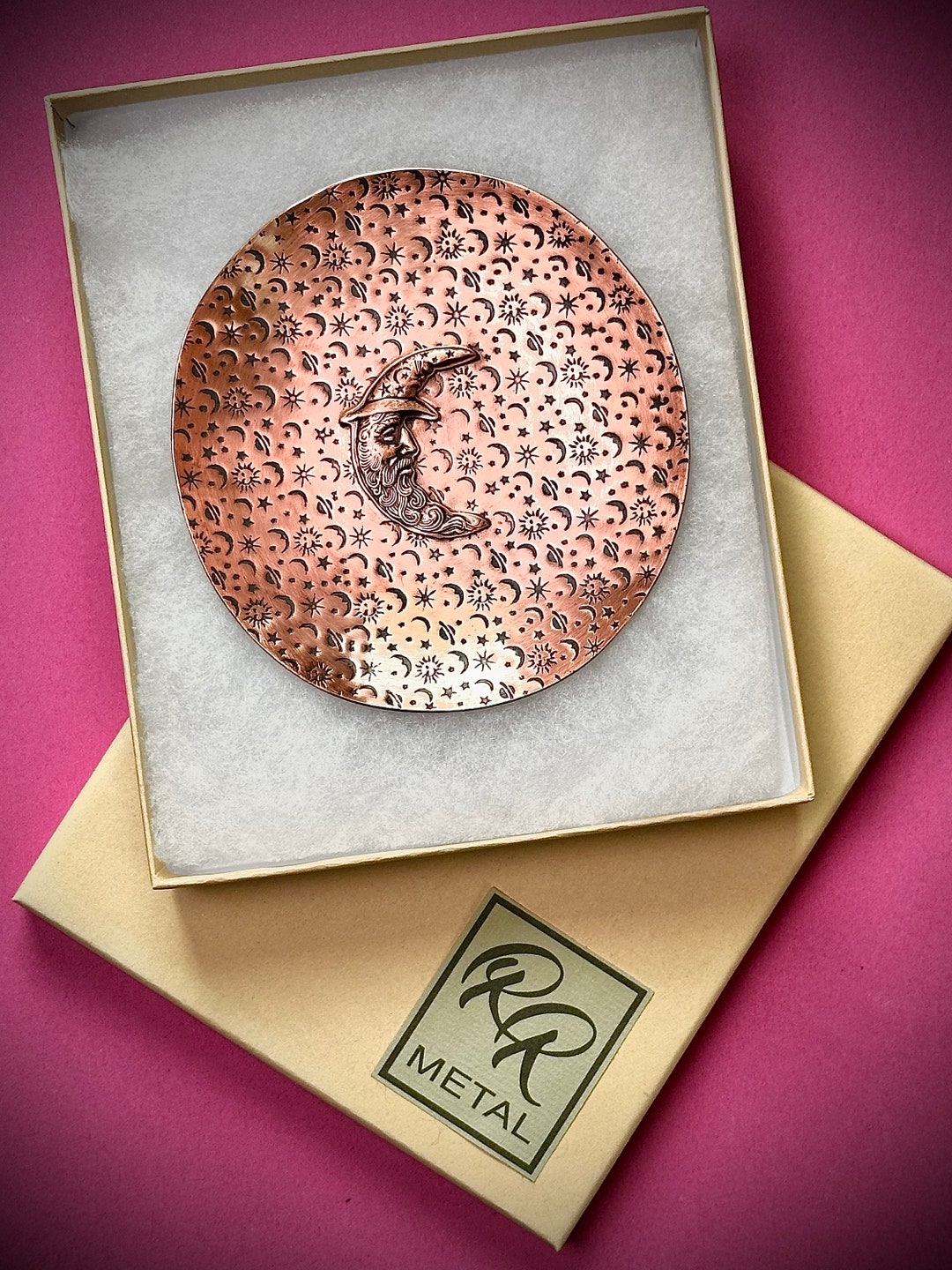 Copper Hand Forged Man in the Moon Celestial Trinket Ring Dish - Etsy UK