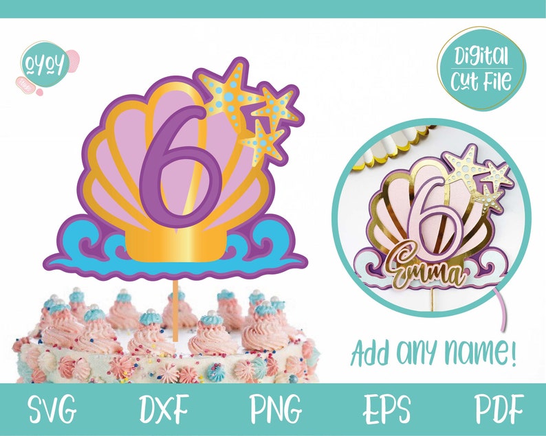 Mermaid Layered Cake Topper SVG for 6th Birthday , 3D Cake Topper Svg ...