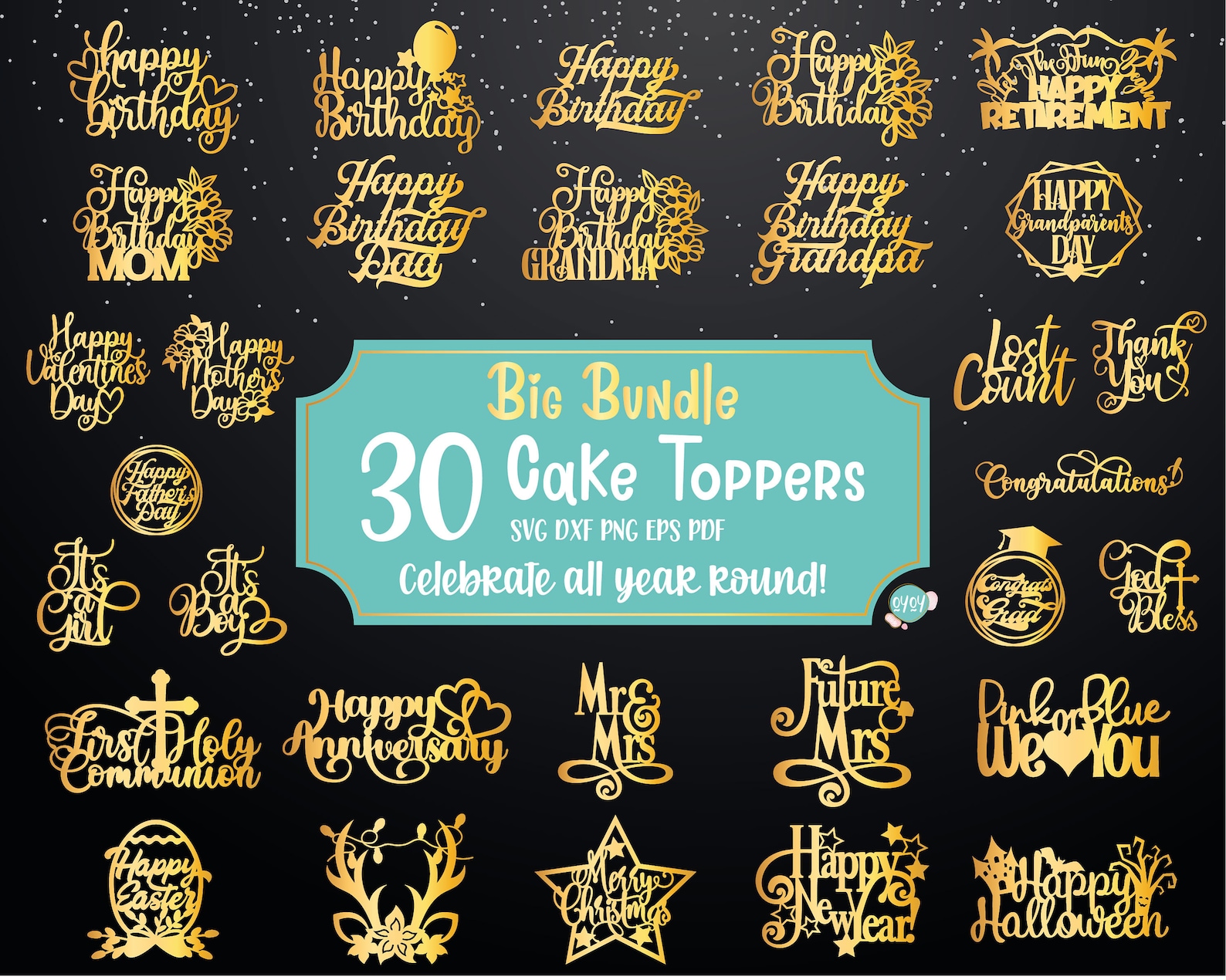 Big Cake Toppers Bundle SVG 30 Cake Toppers SVG Files for - Etsy