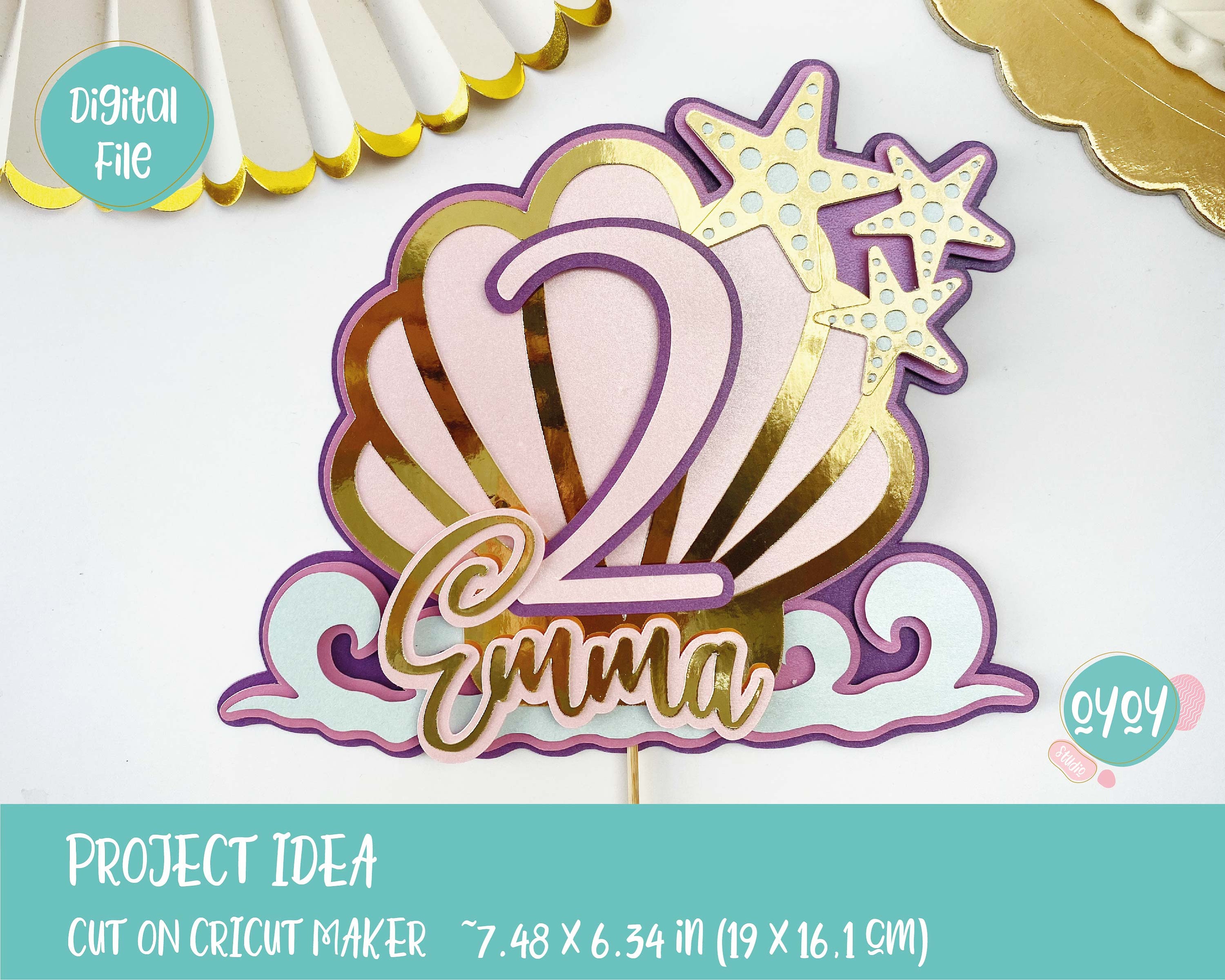 Sirène Layered Cake Topper SVG pour 2e anniversaire, 3D Cake Topper svg ...