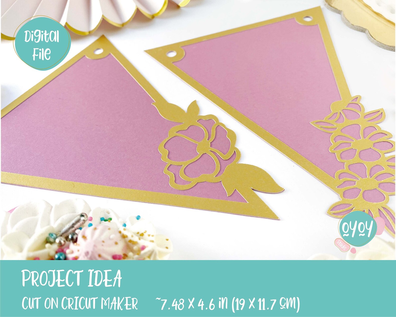 Floral Banner SVG Bunting Banner SVG Birthday Banner Svg for | Etsy