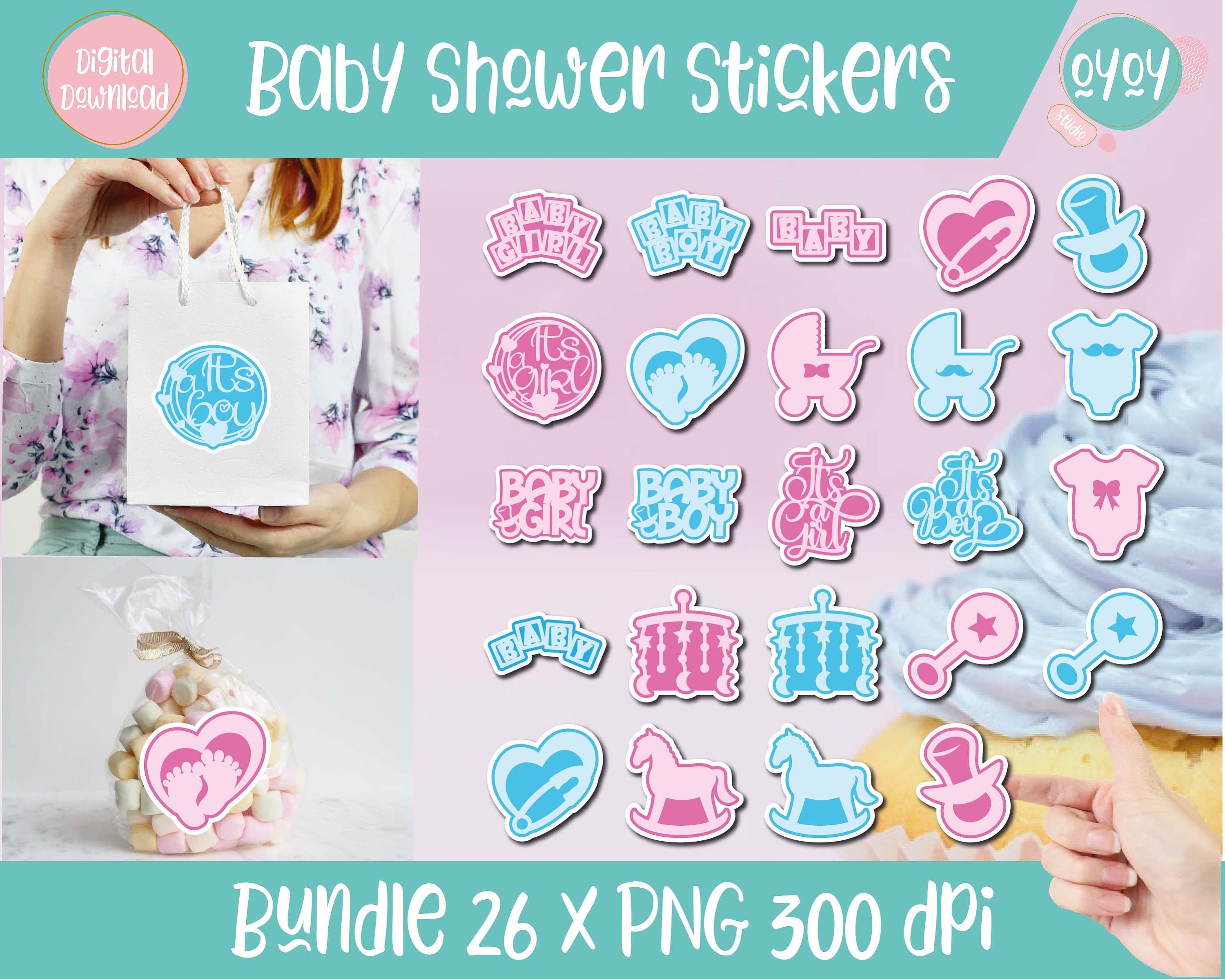 Printable Baby Shower Stickers PNG Baby Shower Favors | Etsy