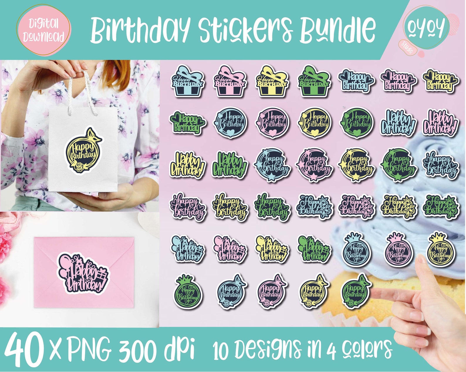 40 Printable Birthday Stickers Bundle Digital Stickers | Etsy