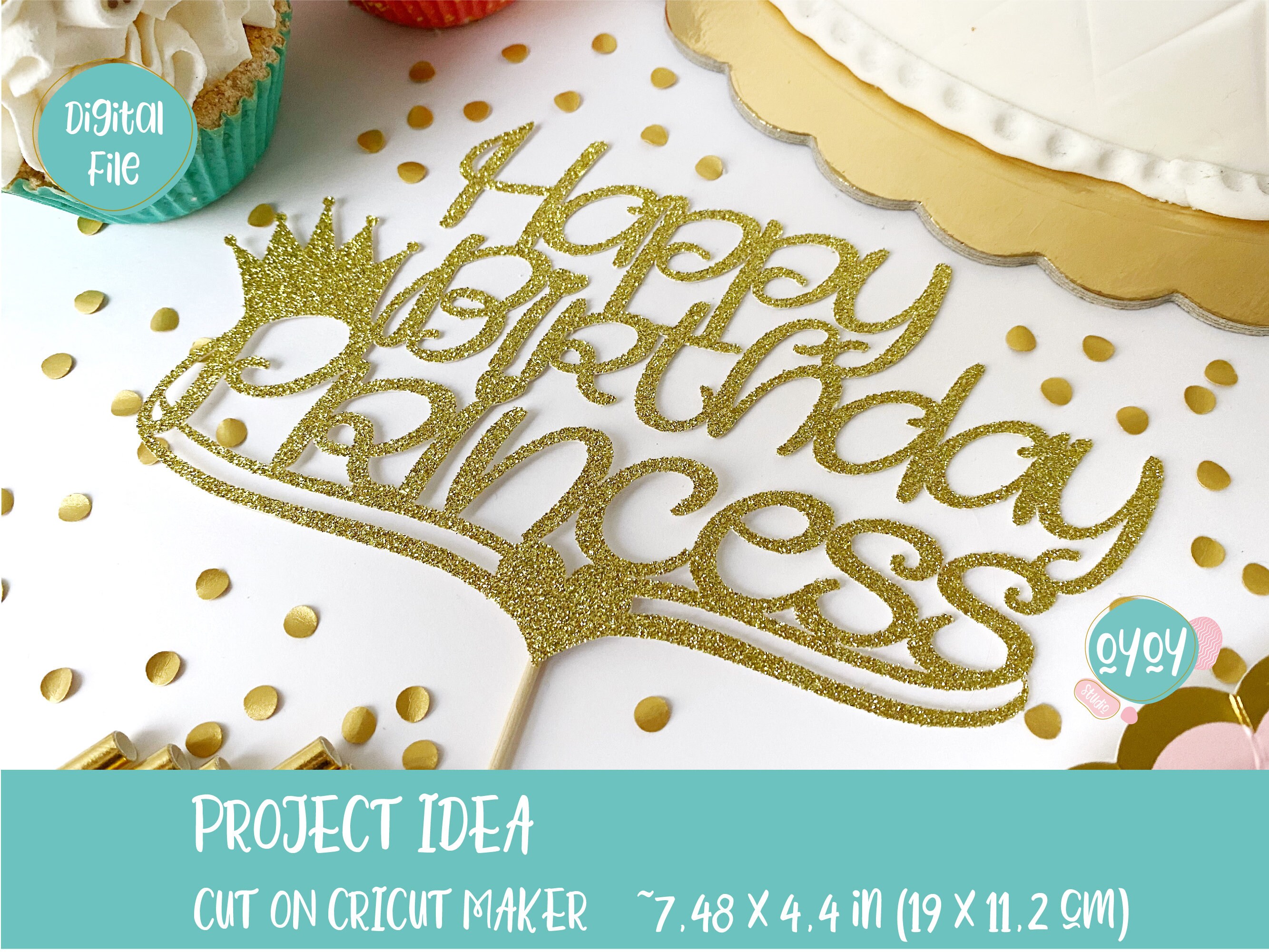 Princess Cake Topper SVG With Crown Happy Birthday Princess | Etsy