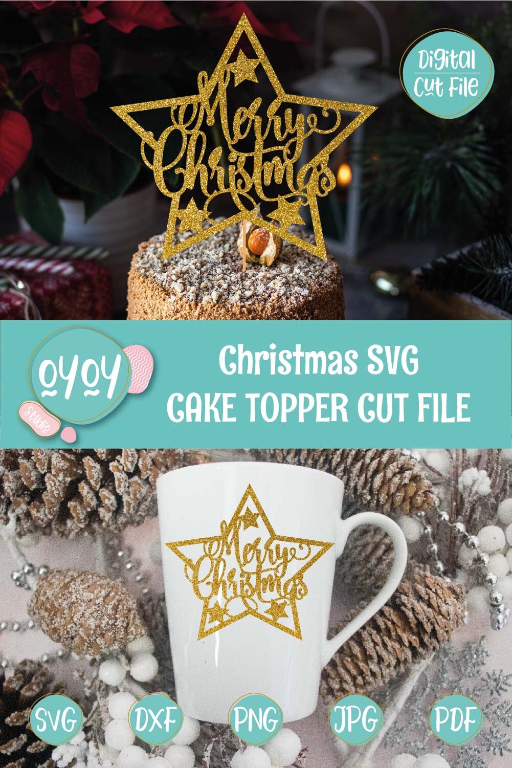 Merry Christmas Cake Topper SVG With Star Christmas Svg File - Etsy Canada