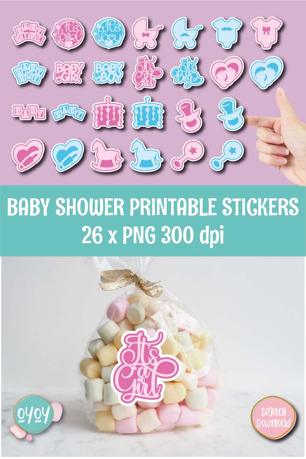 Printable Baby Shower Stickers PNG Baby Shower Favors | Etsy