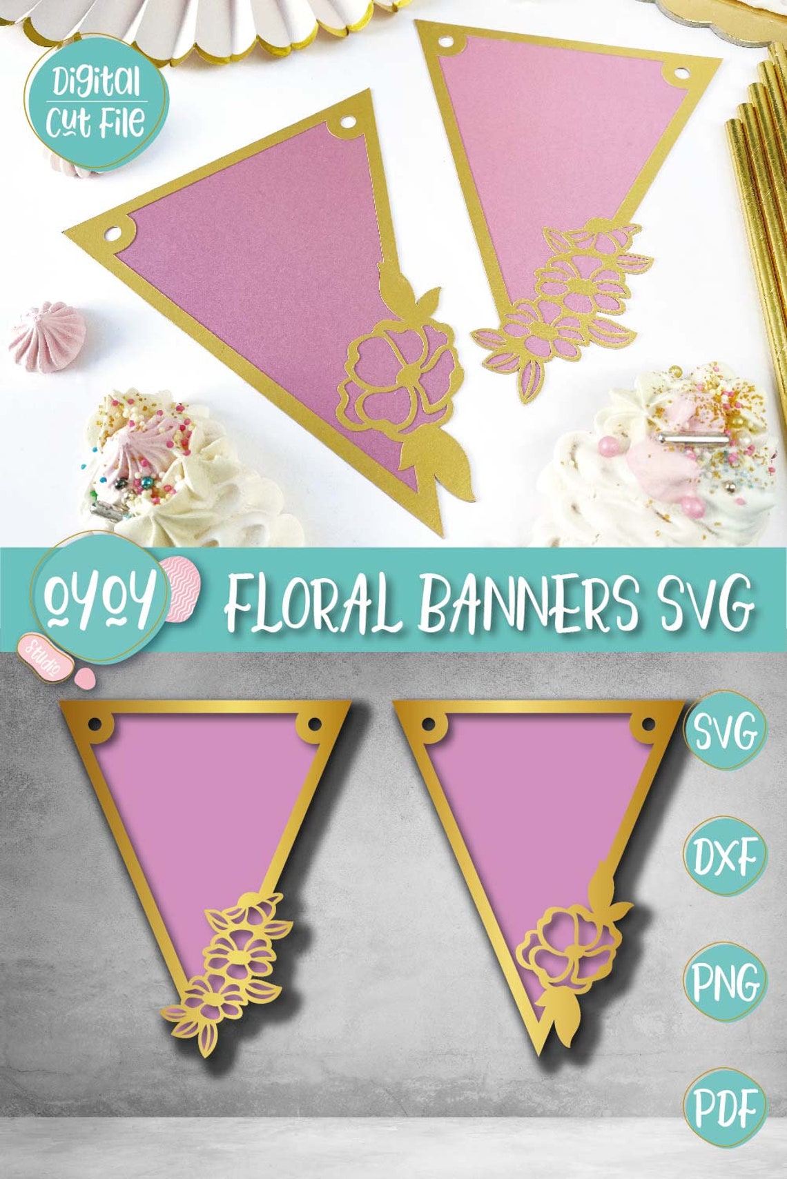 Floral Banner SVG Bunting Banner SVG Birthday Banner Svg for | Etsy