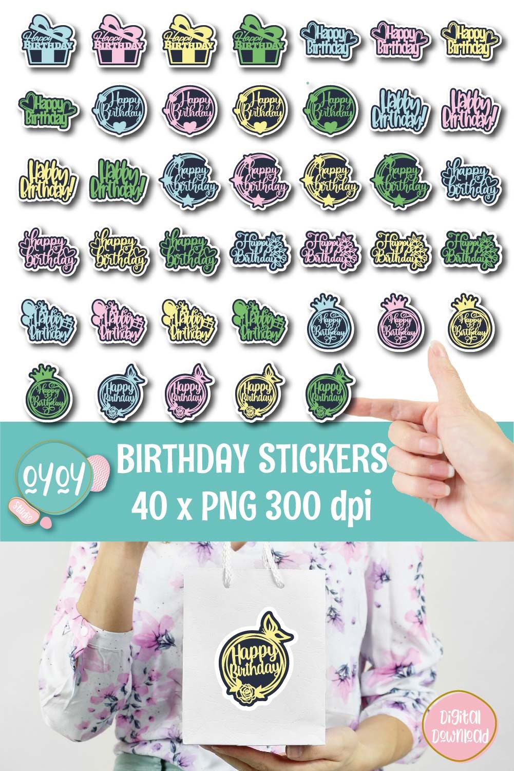 40 Printable Birthday Stickers Bundle Digital Stickers | Etsy