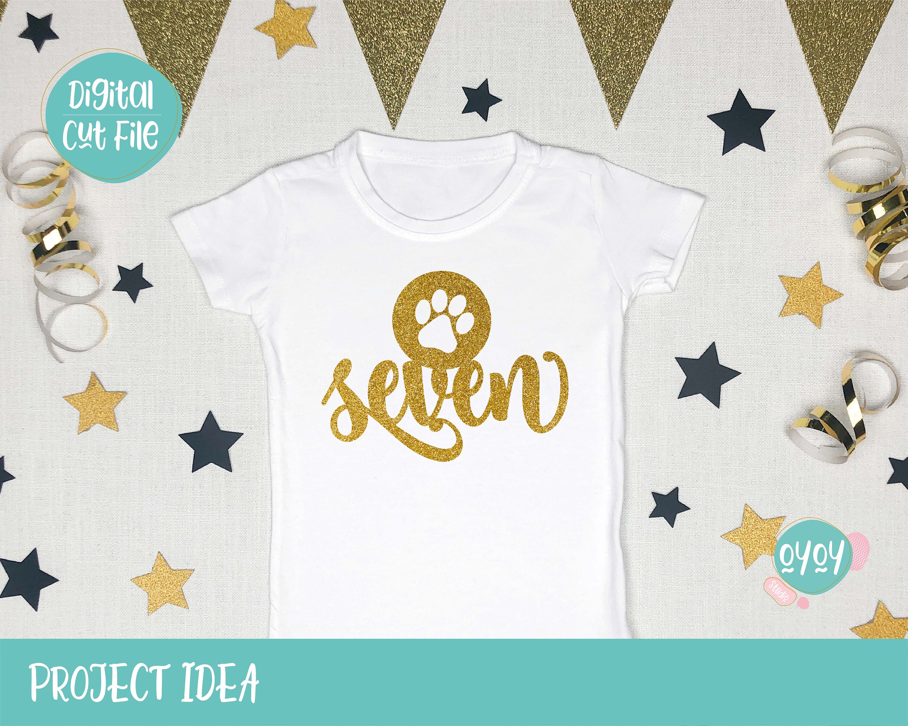 Seven Paw Print Svg, 7th Birthday Cake Topper Svg, Puppy Birthday Svg ...