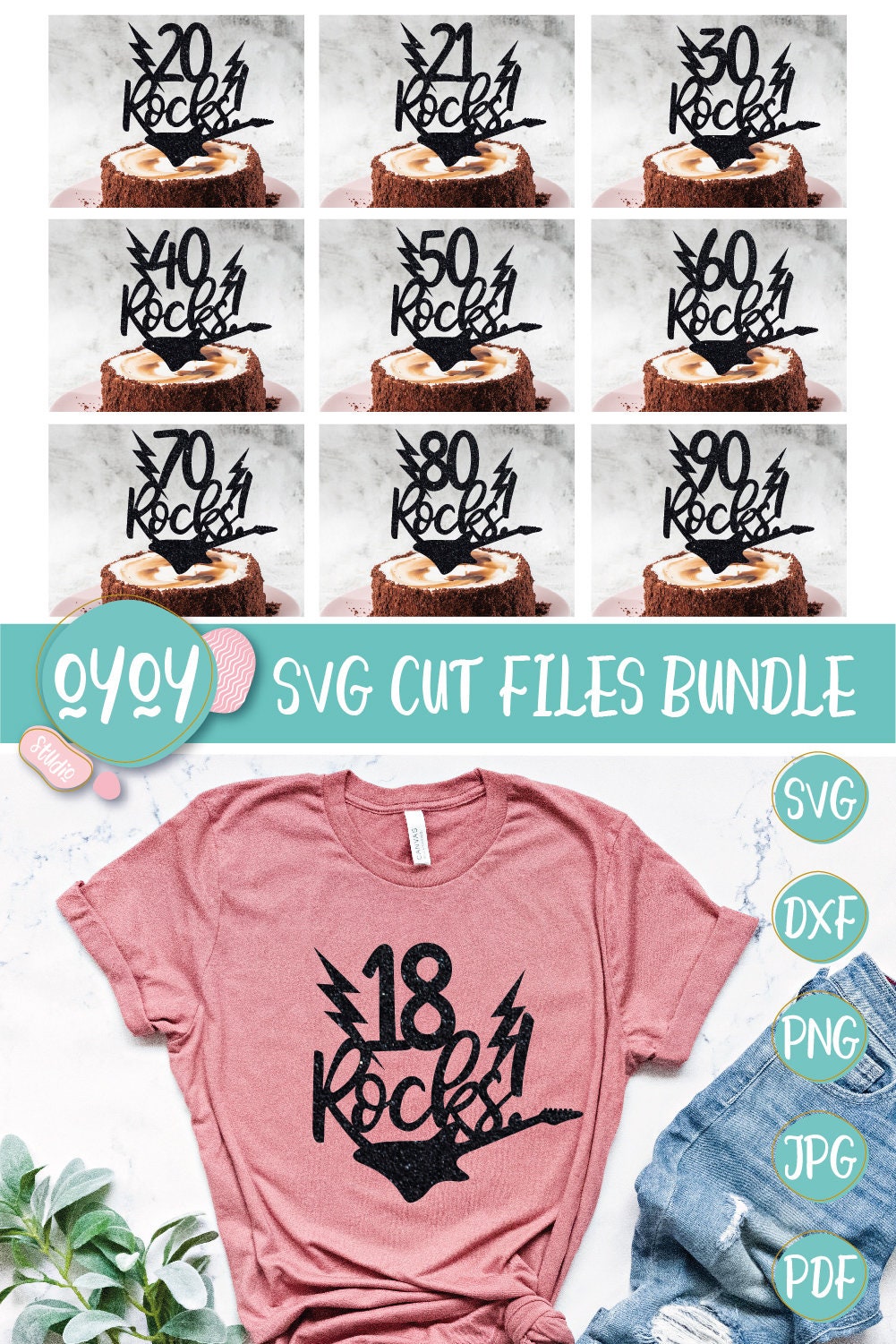 Any Age Rocks svg Birthday Bundle svg Cake topper svg | Etsy