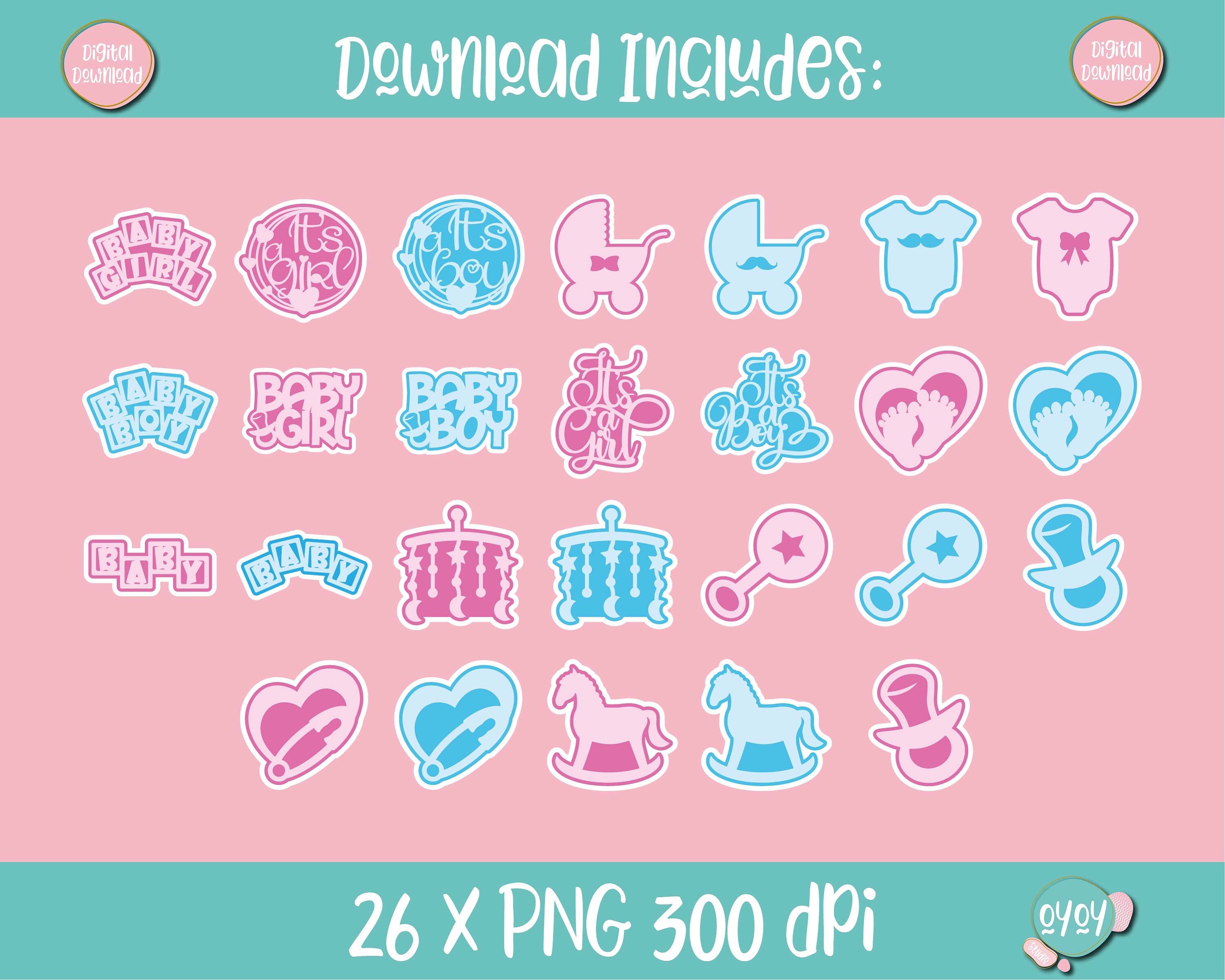 Printable Baby Shower Stickers PNG Baby Shower Favors | Etsy
