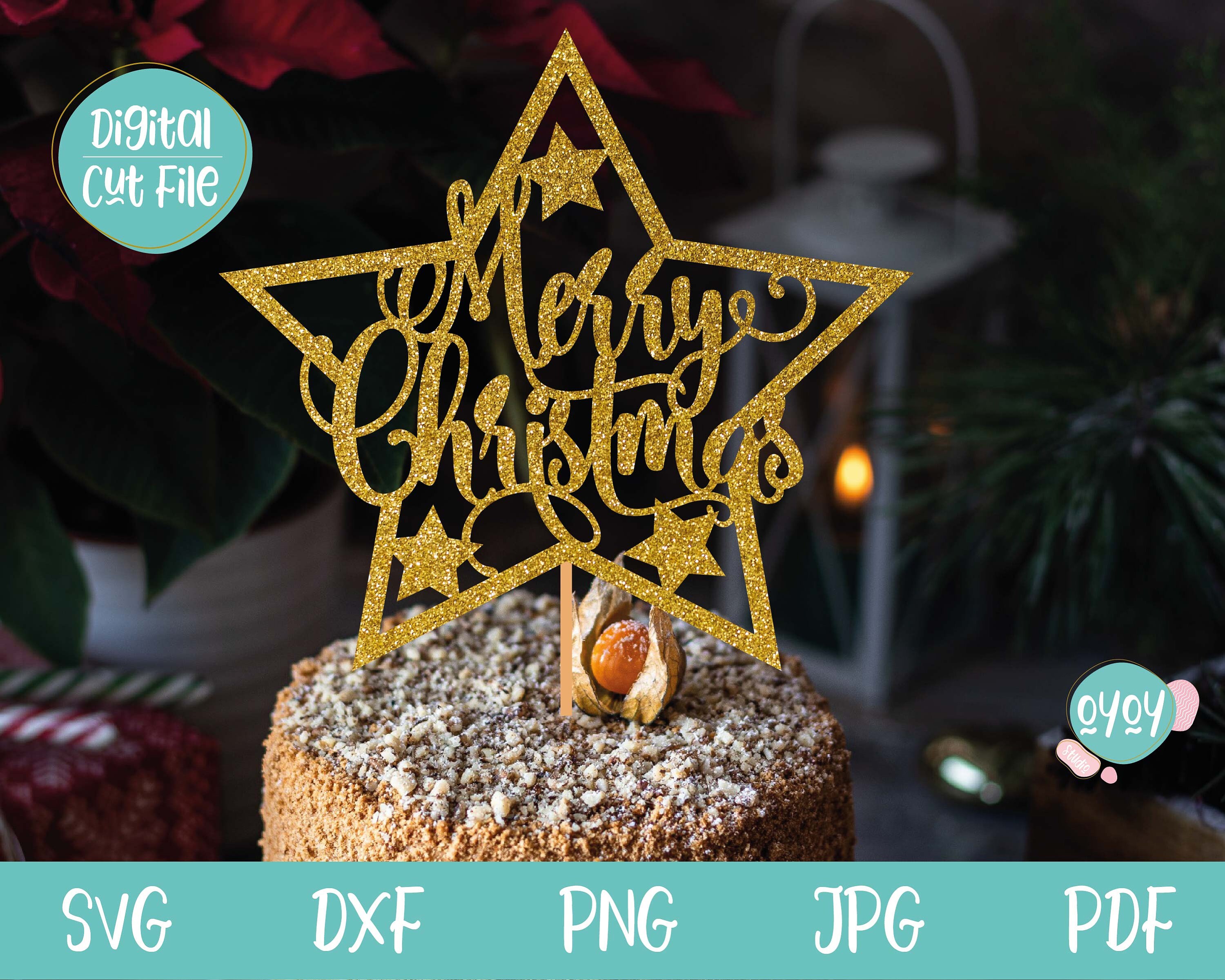 Merry Christmas Cake Topper SVG With Star Christmas Svg File - Etsy Canada