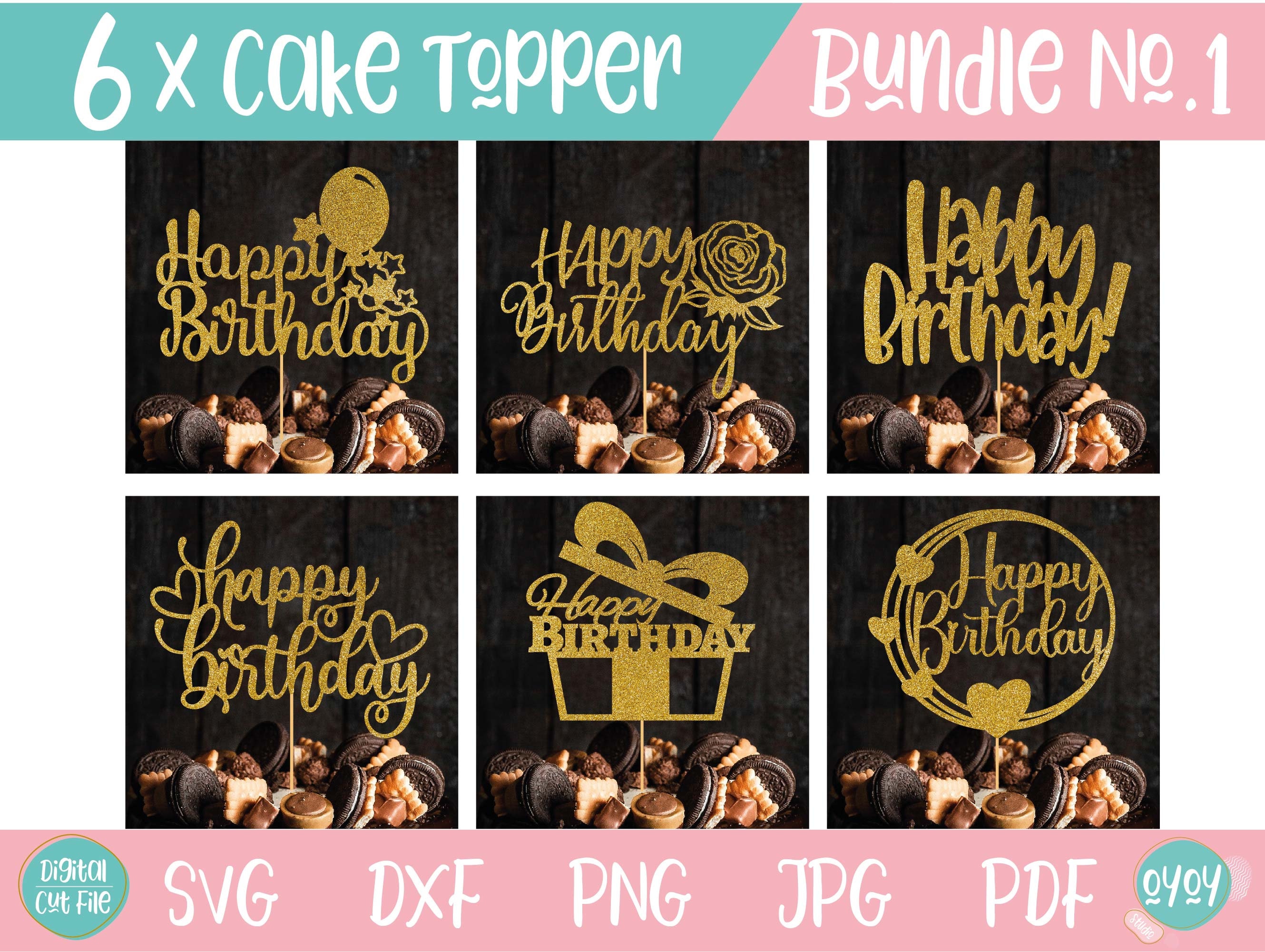 Cake Topper SVG Bundle Happy Birthday Cake Topper SVG Happy - Etsy