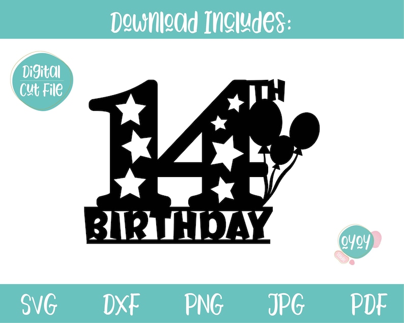 14th Birthday Cake Topper SVG 14th Birthday Girl 14th | Etsy