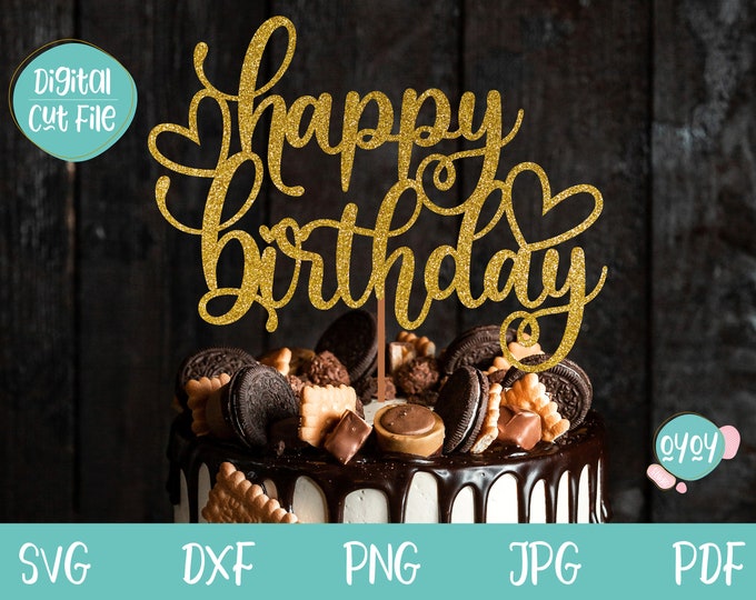 Happy Birthday SVG, Cake Topper Svg, Birthday Svg With Flowers ...