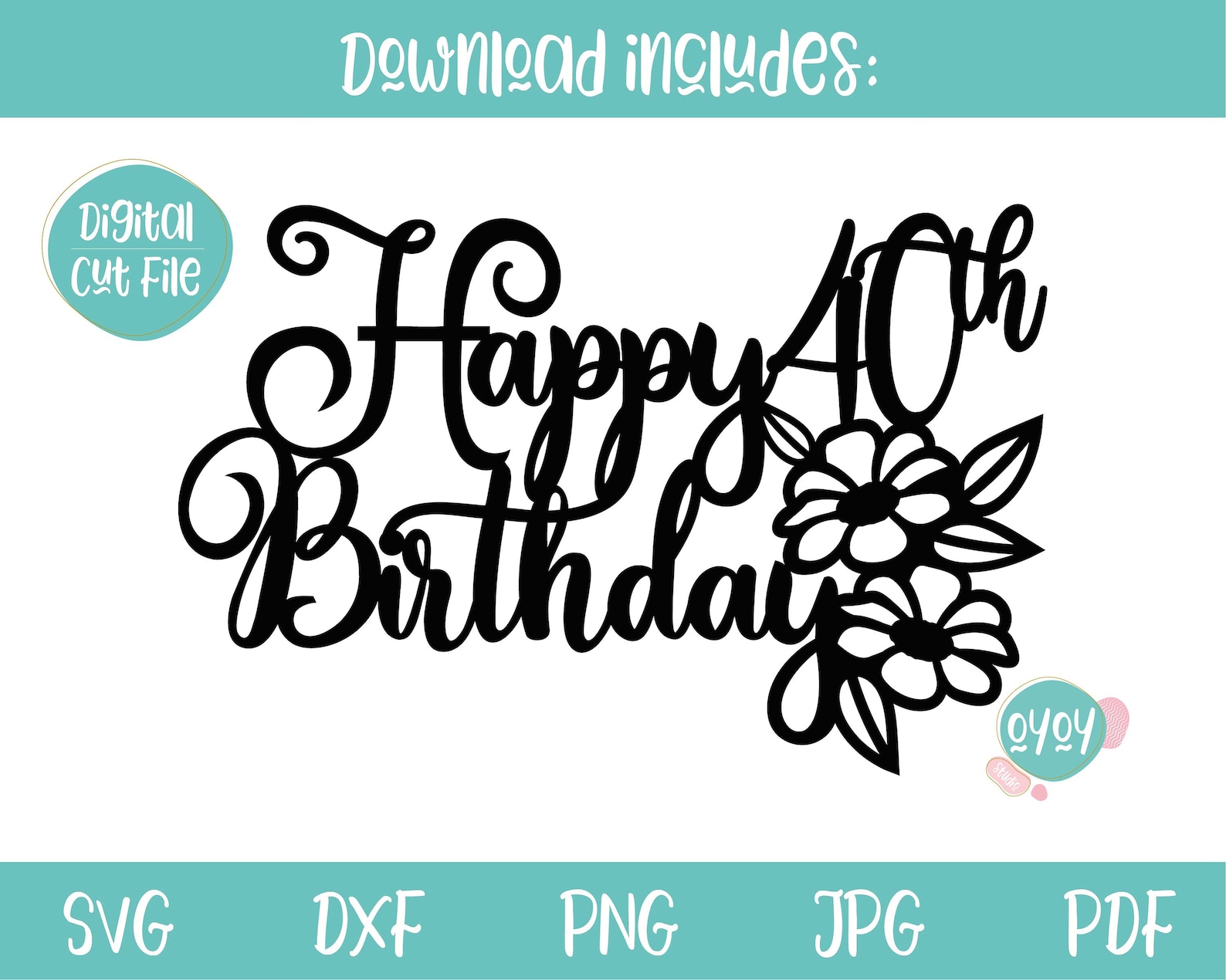 40th Birthday SVG Happy 40th Birthday Cake Topper SVG 40 - Etsy