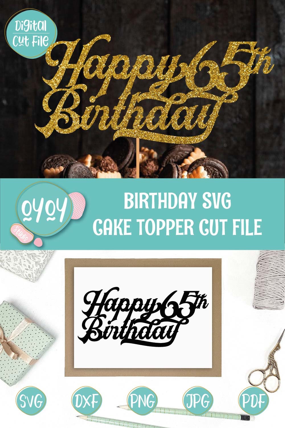 Happy 65th Birthday SVG 65th Birthday Cake Topper Svg 65 - Etsy