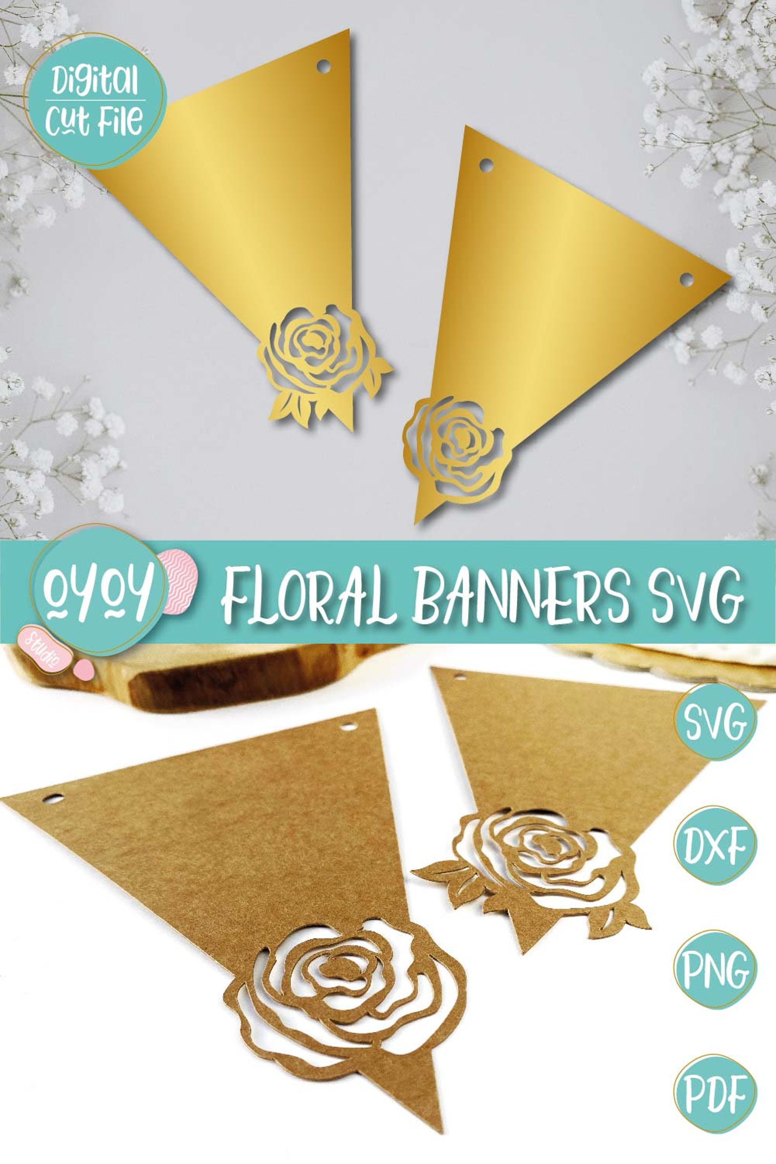 Bunting Banner SVG Birthday Banner Svg for Girl Floral - Etsy