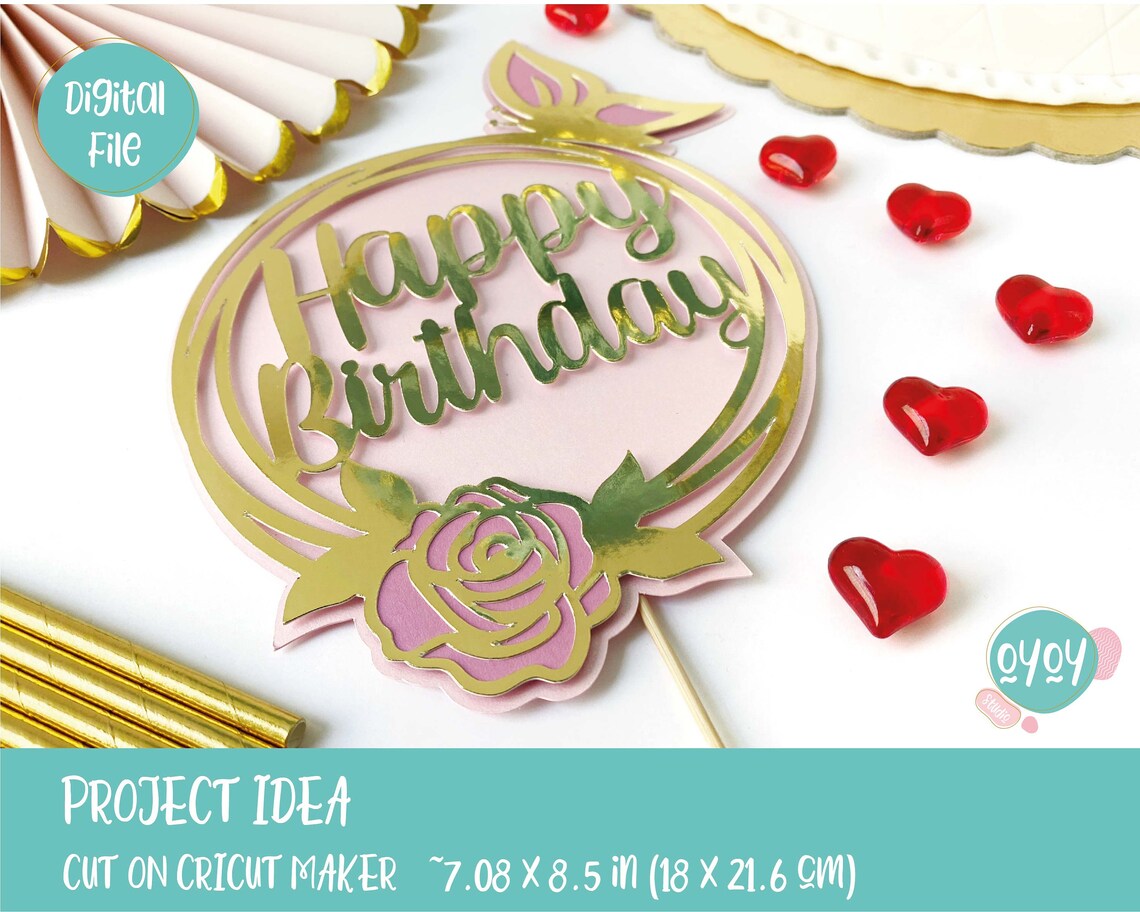 Layered Birthday Cake Topper SVG, Happy Birthday Cake Topper SVG ...