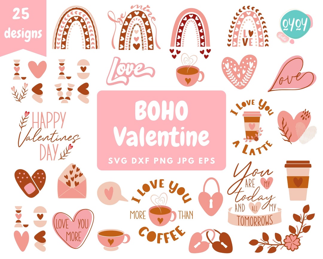Boho Love SVG Cut Files Bundle, Valentines Day SVG for Cricut, Boho ...
