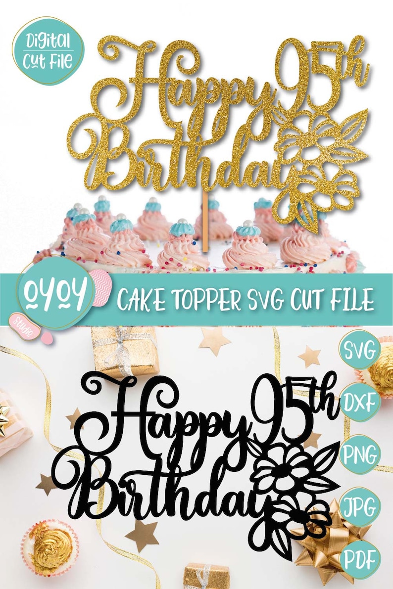 95th Birthday svg Happy 95th Birthday Cake Topper SVG 95 | Etsy