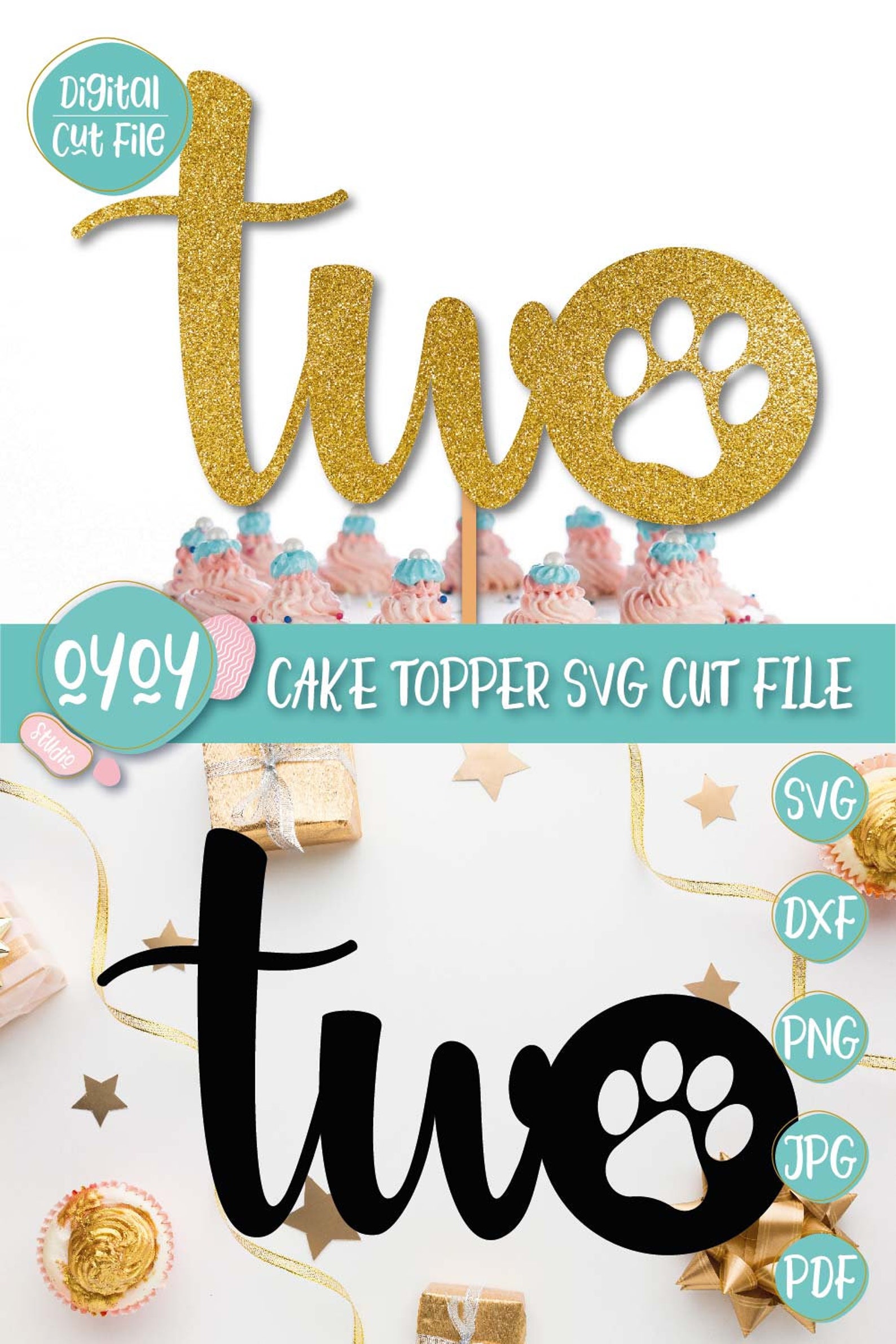 Two Paw Print Svg 2nd Birthday Cake Topper Svg Puppy | Etsy