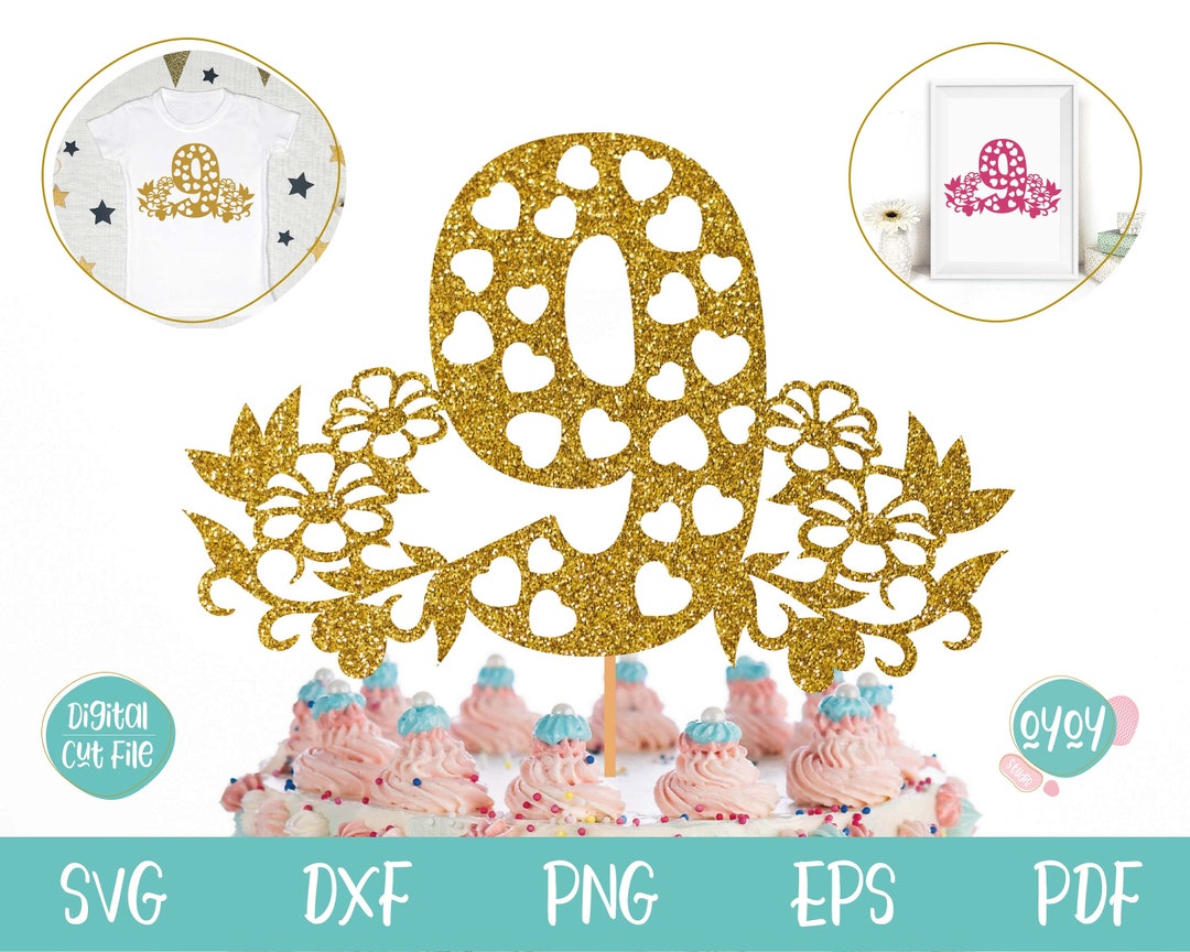 9th Birthday Cake Topper SVG, 9th Birthday Girl SVG, 9th Birthday Shirt ...