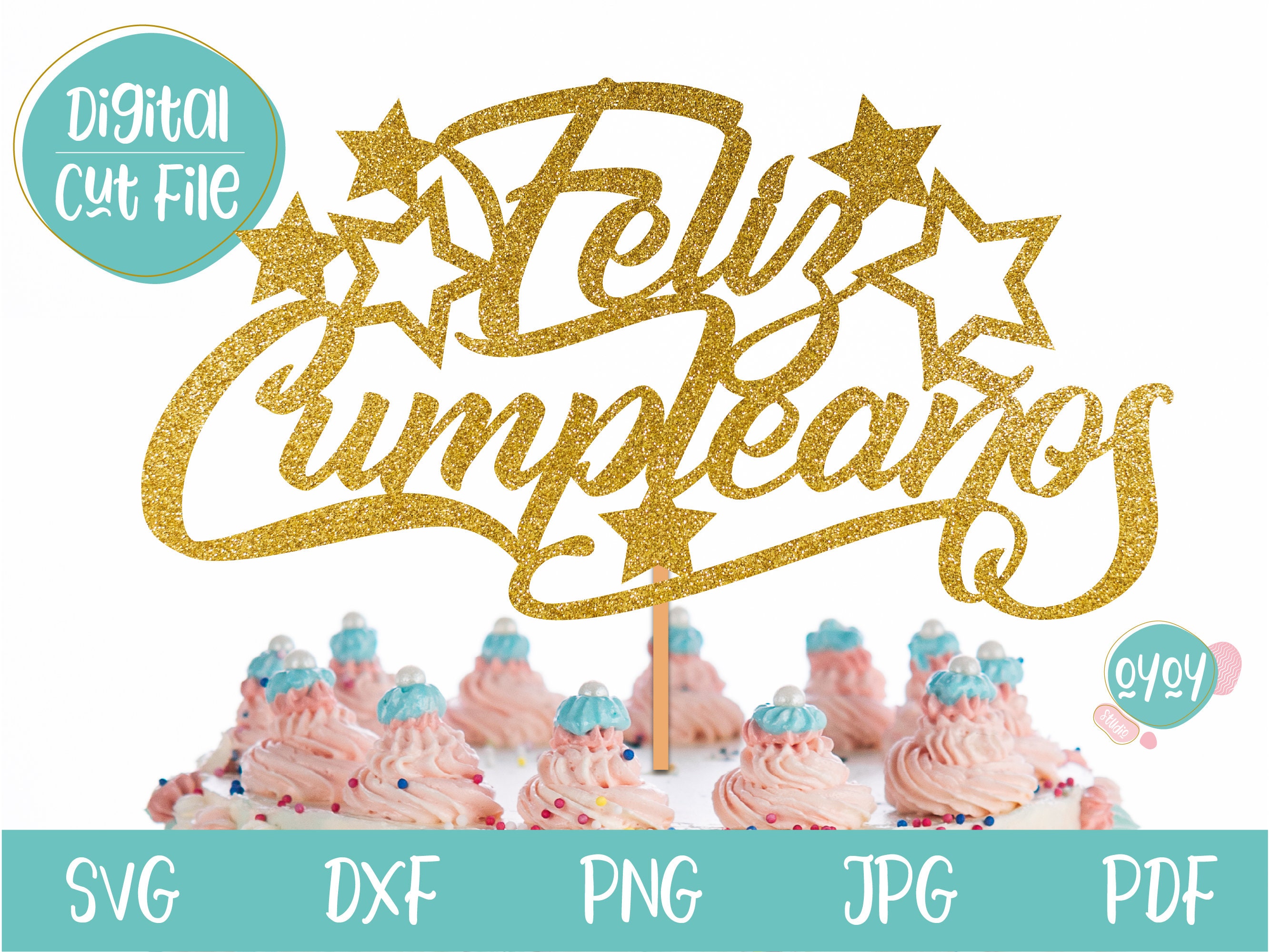Feliz Cumpleaños Svg Cake topper svg Feliz Cumpleanos svg | Etsy