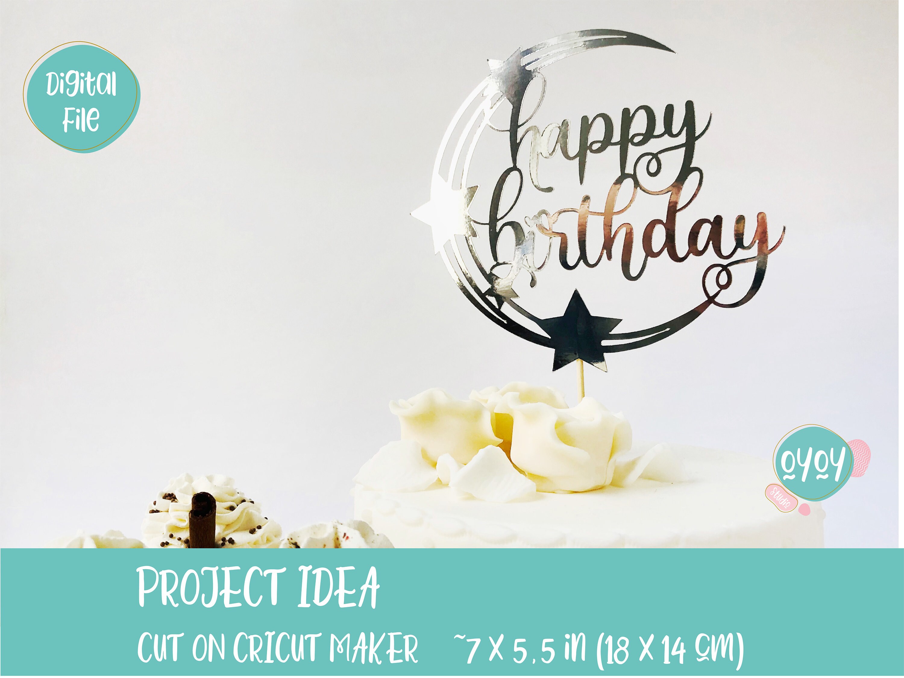 Happy Birthday Cake Topper SVG With Moon and Stars Birthday | Etsy Canada