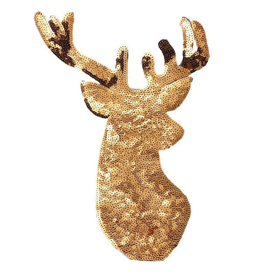 Sequin Checker Deer Patches Christmas Iron on Appliques 2 PCS Gold Xmas ...