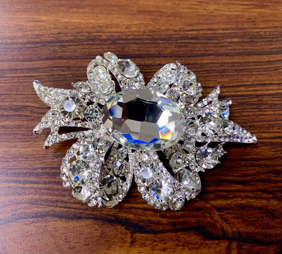 Silver Chrome Bow Knot Crystal Pin Brooch - Etsy
