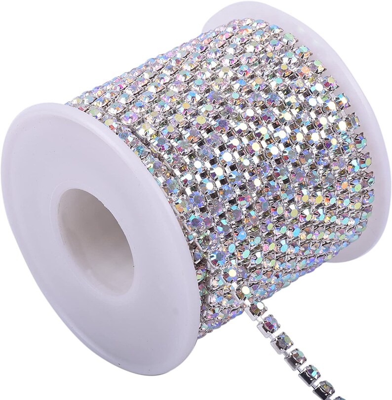 SLIVER Rhinestone Chain by Yard With Clear Crystal - 3mm, 4mm, DIY ...