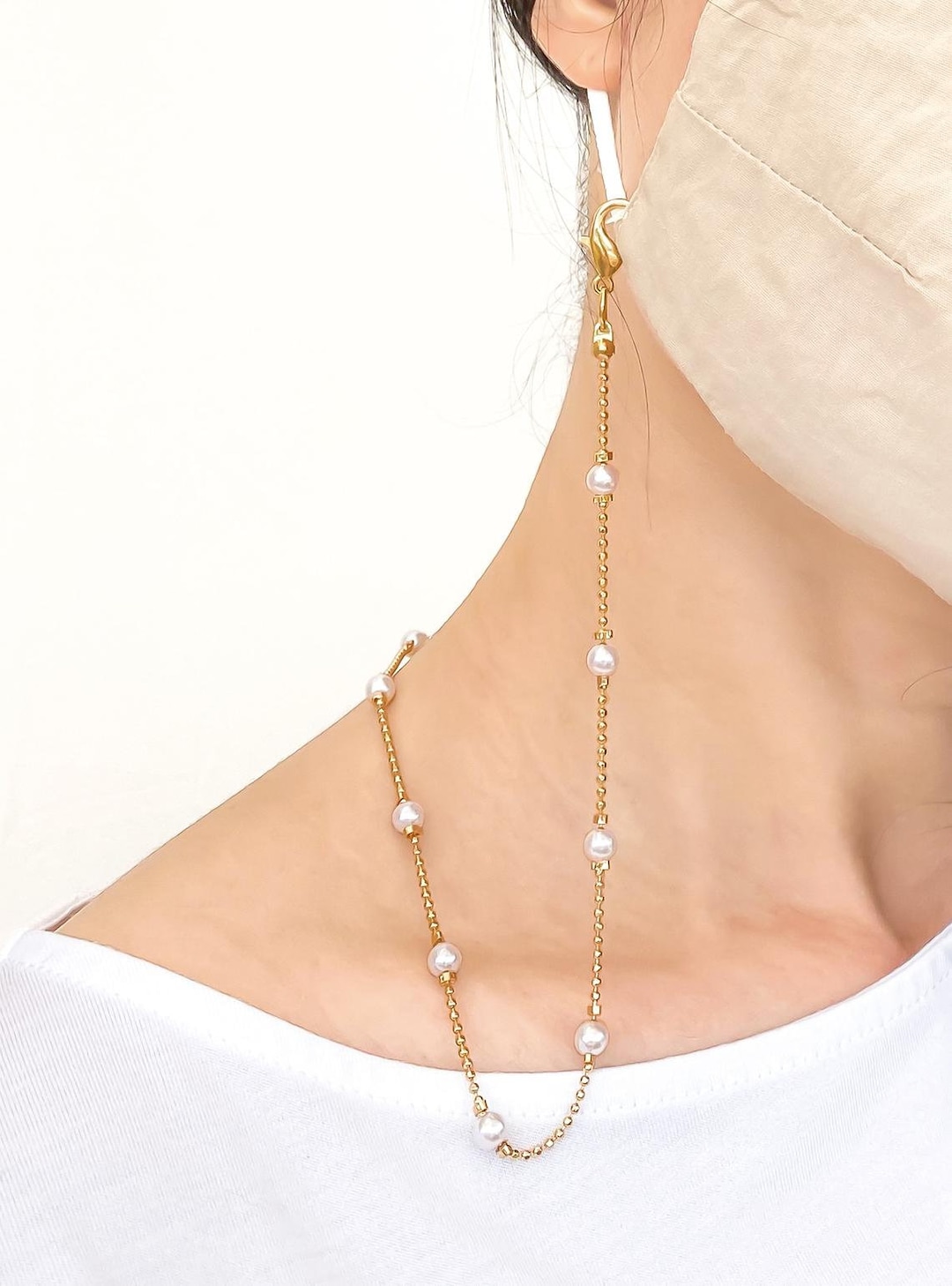 Pearl Mask Hanging Chain, Mask Chain, Face Mask Hanger, Mask Necklace ...