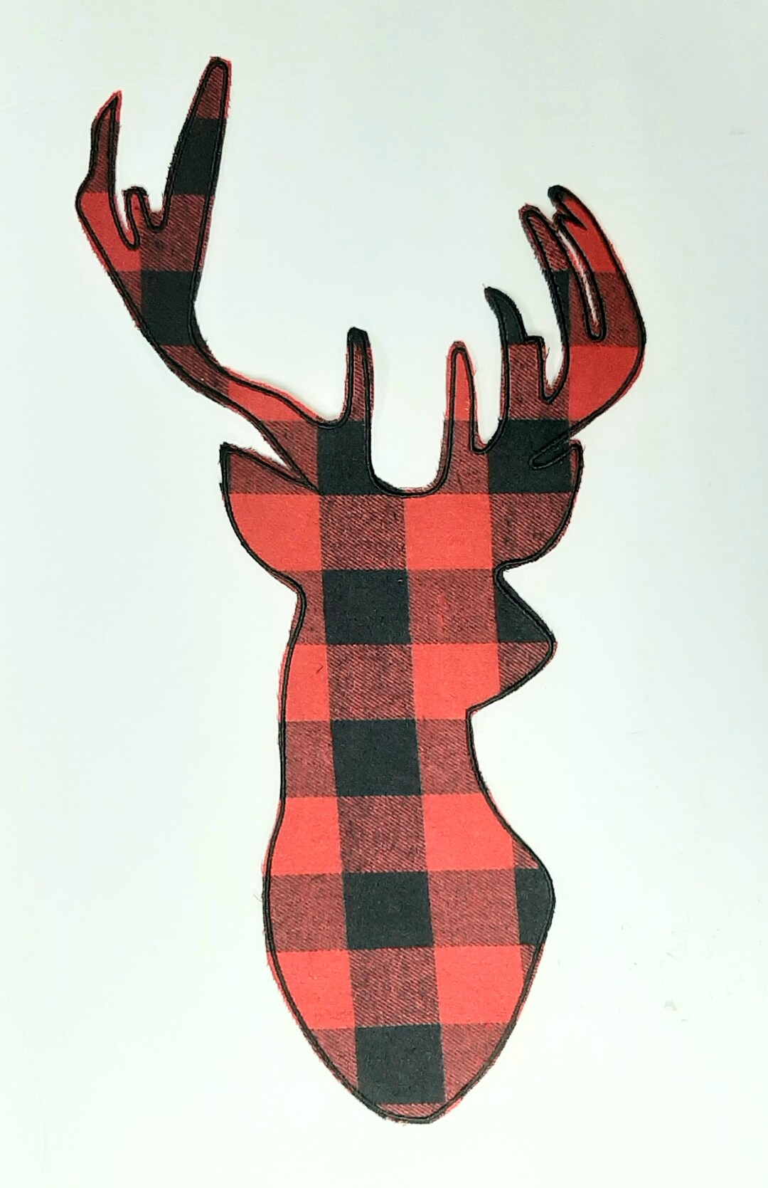 Buffalo Plaid Stag Head Deer Head Buck Head Applique Patch Red Cotton ...