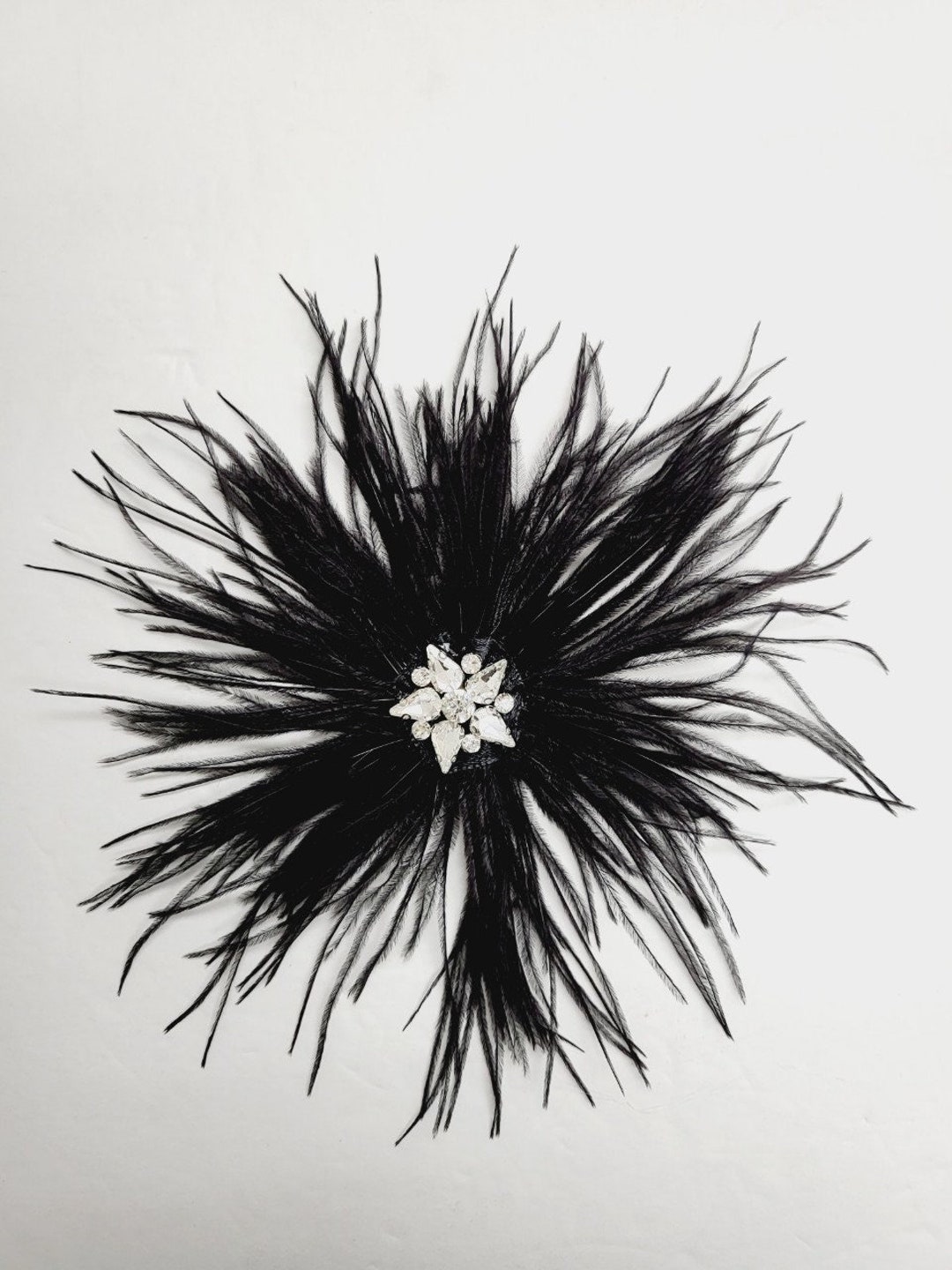 Black/cream Ostrich Feather Pin Brooch. Beautiful Stone Decoration in ...