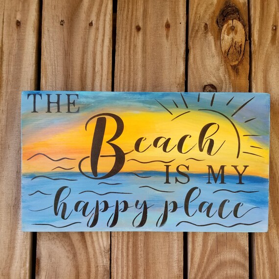 The Beach is My Happy Place Sign hang or shelf sitter | Etsy