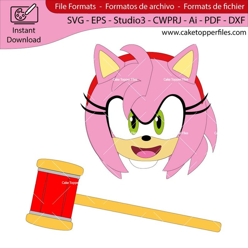 Amy Rose Head Sonic Movie Cake Topper Digital File SVG Studio3 - Etsy UK