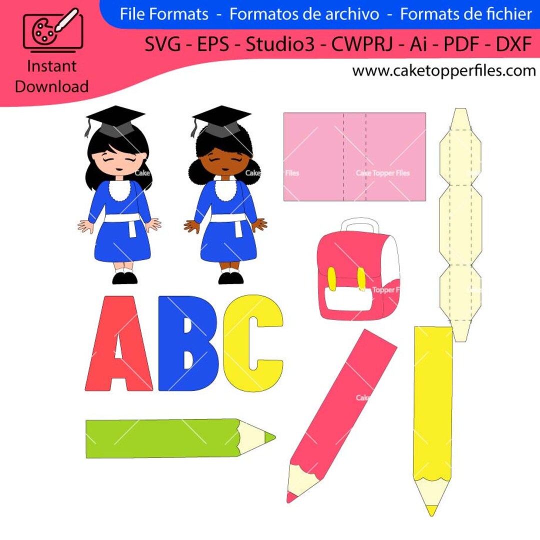 ABC Graduation Girl Cake Topper Cutting File SVG Studio3 CWPRJ - Etsy